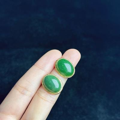 s925银和田玉耳钉-约14*6mm-F利-多样性发货-A2294