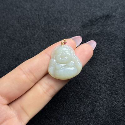 18K和田玉佛公吊坠-约31×26×6mm-多样性发货-YSP金-A5279