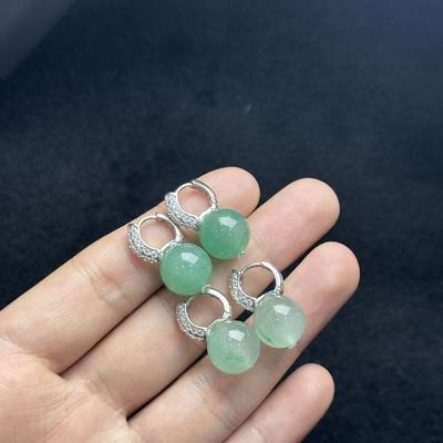 石英质玉S925银独龙玉单珠耳扣-约12mm-多样性发货- BD千- A4748