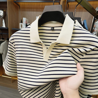 【冰氧吧】中年条纹休夏季男士轻商务休闲短袖polo衫凉感翻领T恤