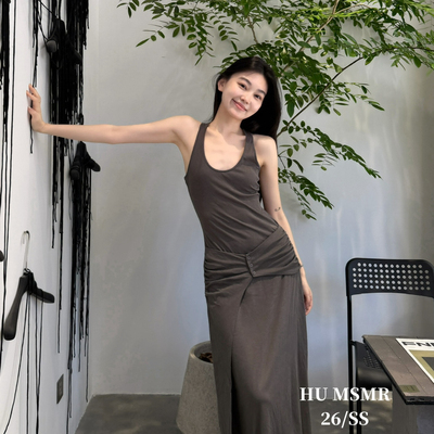 HUMSMR-新纽扣拼接假两件设计感重工显瘦辣妹连衣裙（含69.8棉料