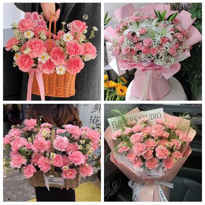 菏泽牡丹定陶区曹县单县成武同城鲜花店订38妇女节康乃馨百合花束