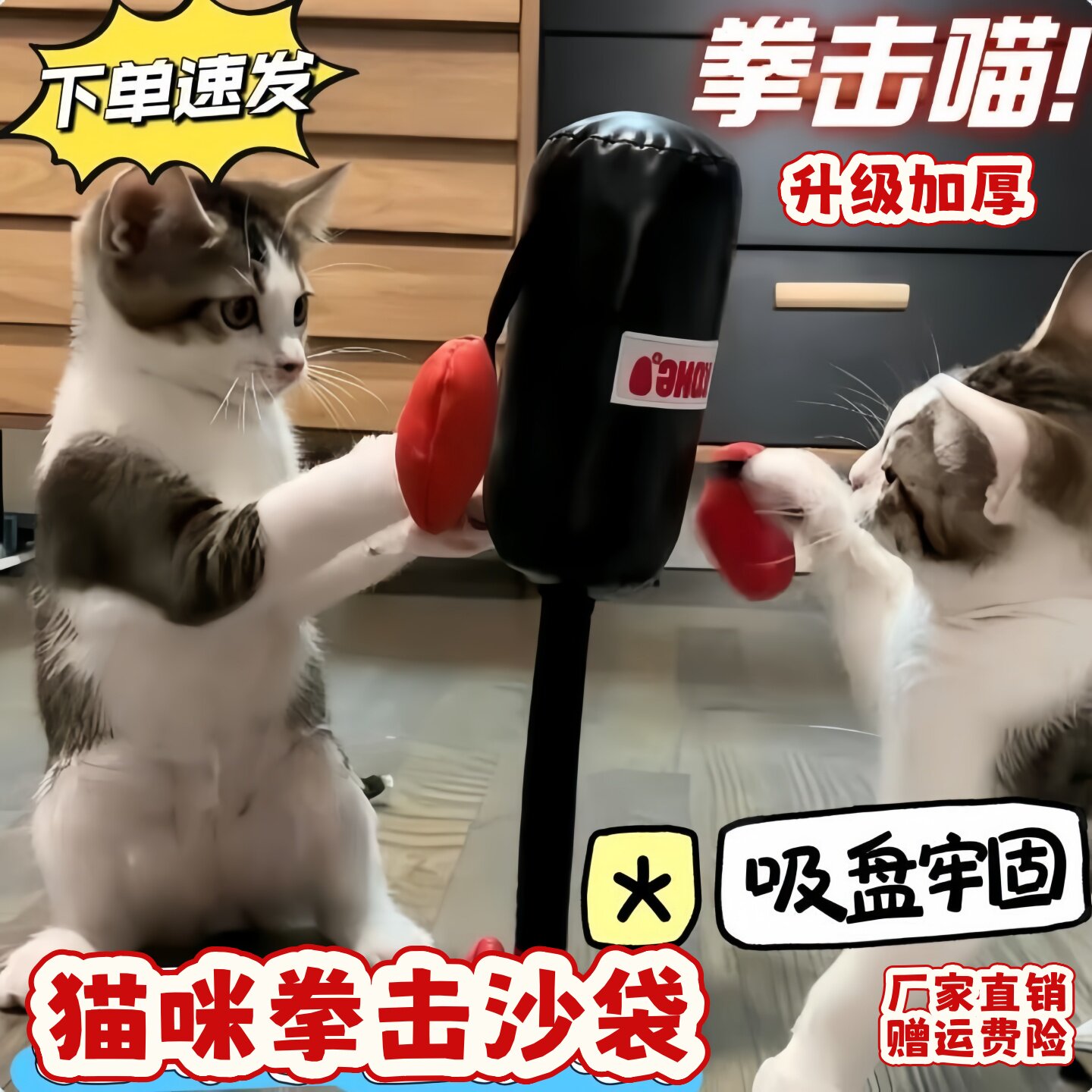 猫咪自嗨解闷沙袋吸盘立柱宠物互动游戏猫咪拳击手套趣味逗猫玩具