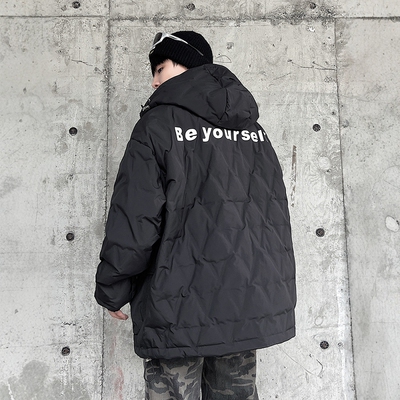 菱形格连帽羽绒服男潮90