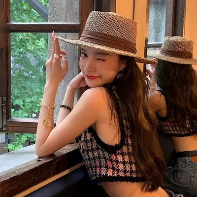 女夏海滩度假咸草遮阳礼帽