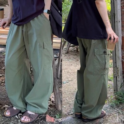 iamstudio 9280毒家定制 军绿色春夏薄款全松紧腰防晒防蚊工装裤