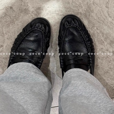 25FW褶皱平底乐福鞋小皮鞋女