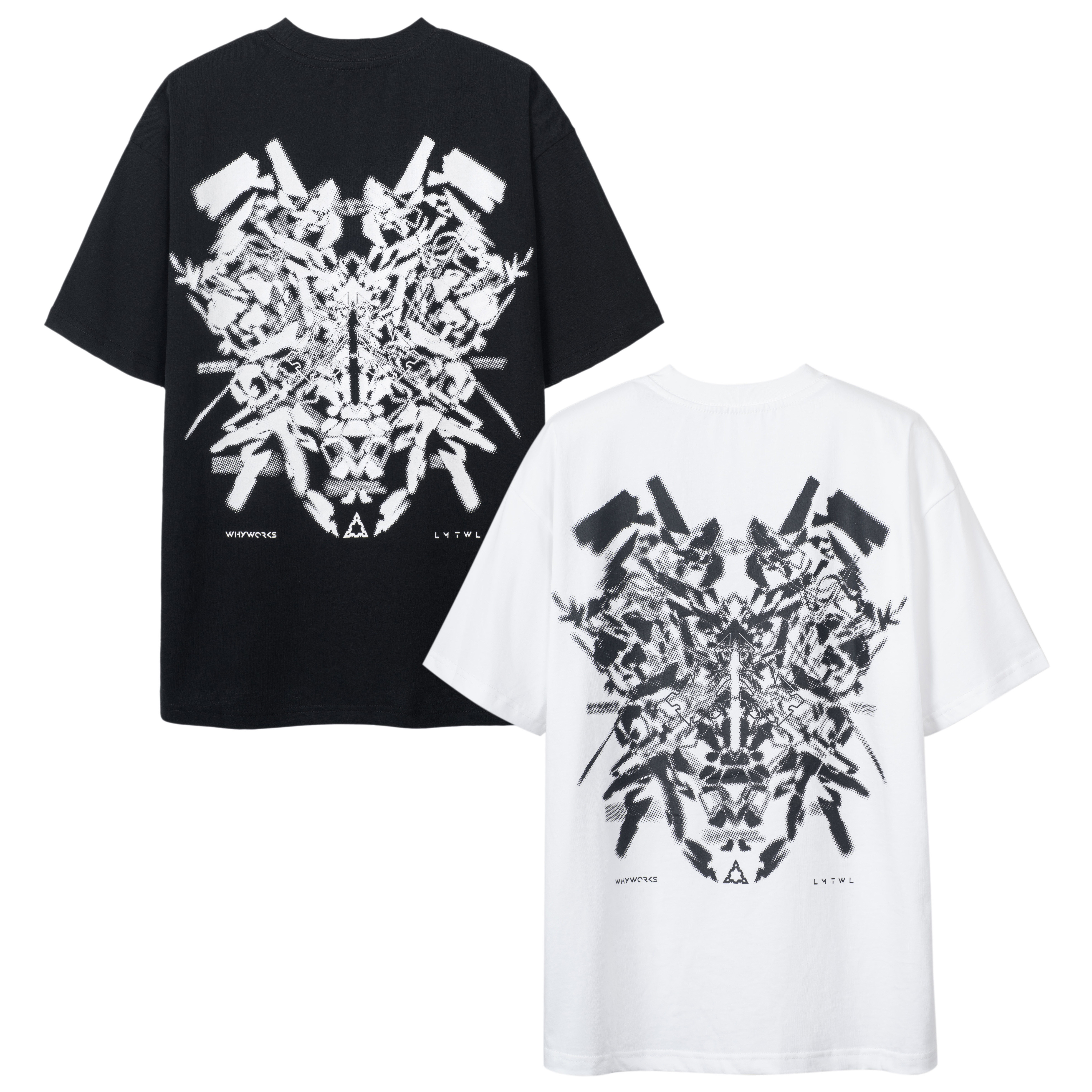 LMTWL X WHYWORKS赛博朋克故障艺术风机能短袖小领口立体印花开衩