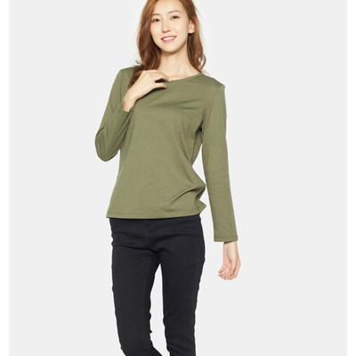 艾格伊品专柜正品休闲圆领纯色长袖棉质T恤女8A2028001