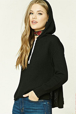 F21专柜正品休闲纯色宽松连帽55%棉质毛衣外套针织衫女春秋252130