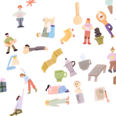 PET透明人物贴纸手账素材小清新