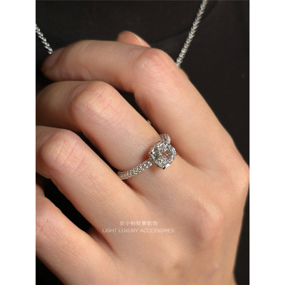 安小柏◆爆闪雷迪恩冰花切割密镶满钻戒指女气质通体S925纯银高级
