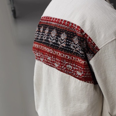 Gnomeslab 25SS印度产纯手工刺字定织面料拼接重磅羊毛棉混纺衬衫