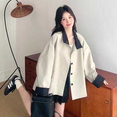 2025拼色领袖口休闲娃娃风风衣短外套w373-P155 K238