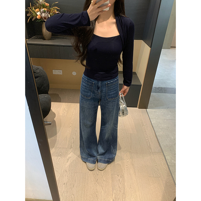 XINYI【满分腿型】春季棉感高腰直筒牛仔裤女显瘦百搭直筒休闲裤