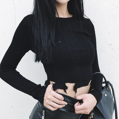 leiyu毛衣0秋季圆领百搭短款露脐