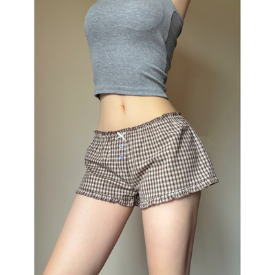 BM美式复古荷叶边低腰直筒短裤