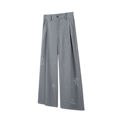 SoleMass Houndstooth 千鸟格灰色褶皱西裤 印花垂感TR阔腿长裤