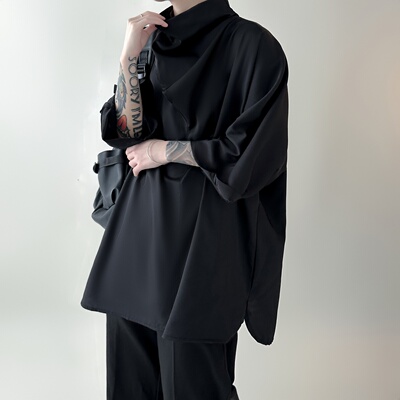 现货冰丝小众设计痞帅高堆领七分中短袖t恤 WT27-P55