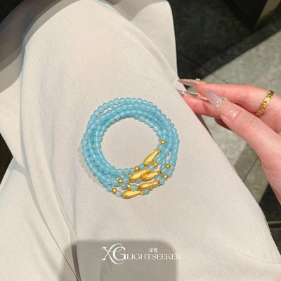 新中式蓝玉髓串珠小金鱼手链女