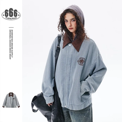 STAFFPICK美式复古重磅水洗条纹夹克宽松高级感工装外套男女W206