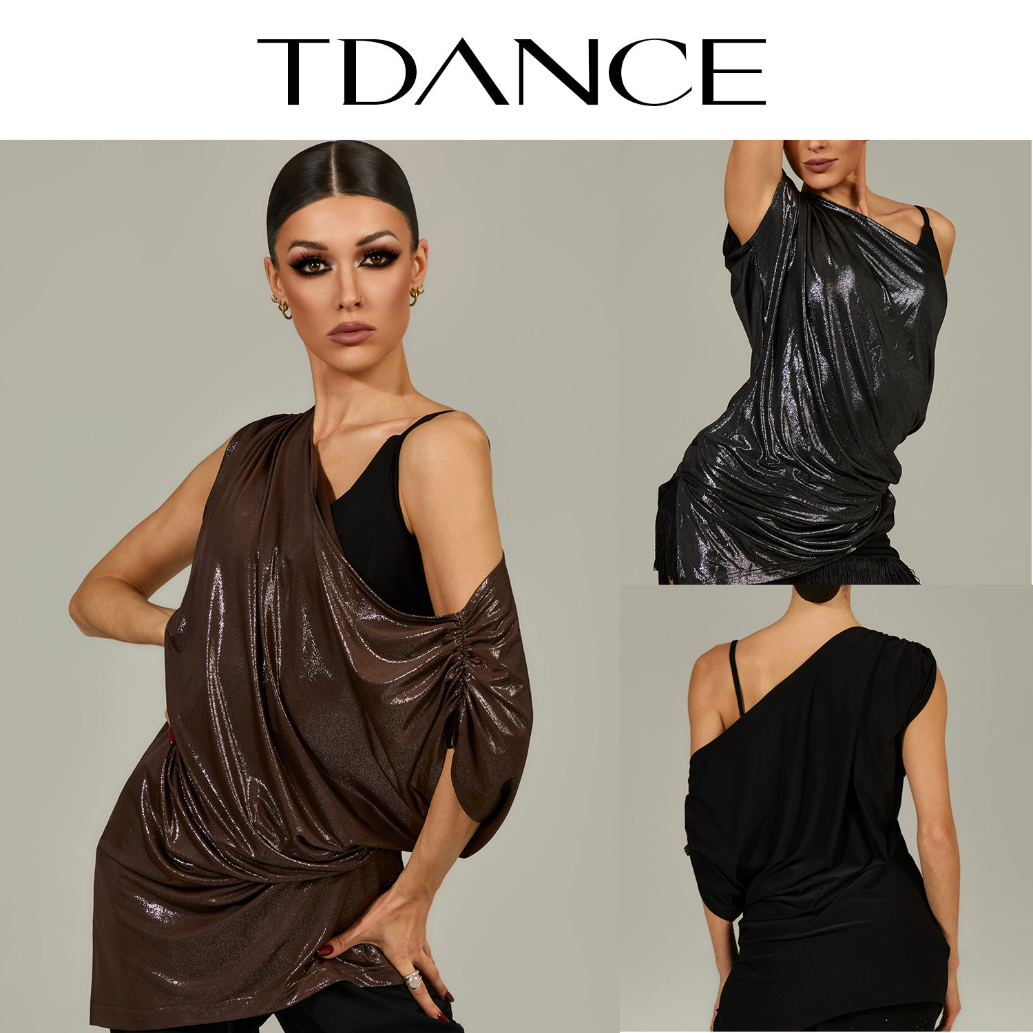 TDANCE拉丁练习服【斜肩抓褶宽松上衣】教师上课百搭搭配女GL-258