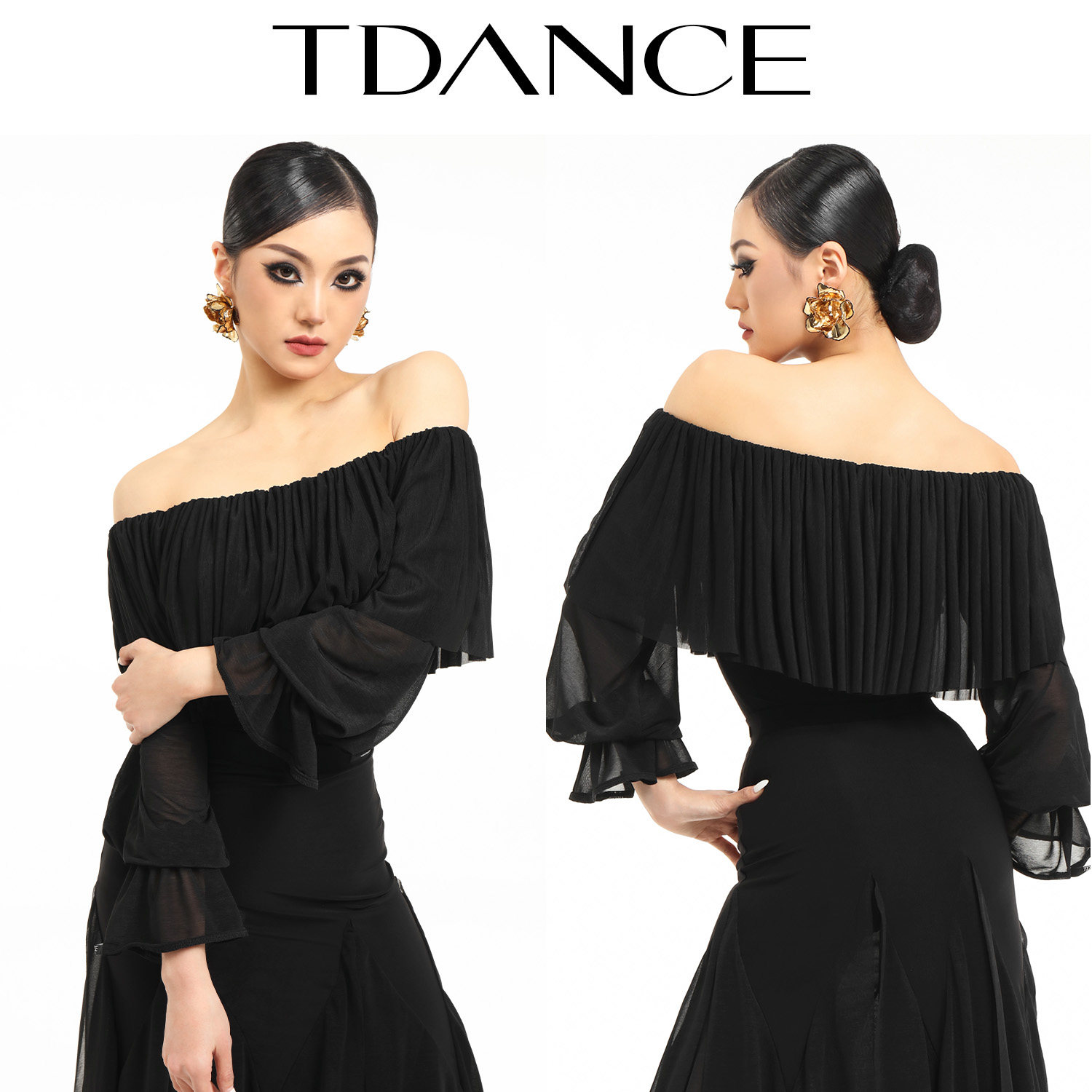 TDANCE摩登练习【一字领荷叶边连体上衣】简约显气质优雅女JM-42