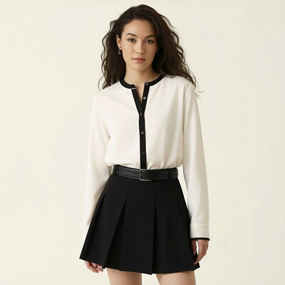 女装莫代尔混纺拼色针织开衫