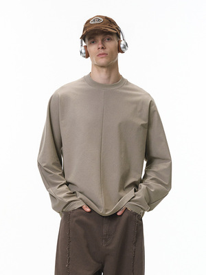 UNF 剪裁拼接长袖T恤25秋季新品美式街头弯刀袖休闲上衣打底衫男