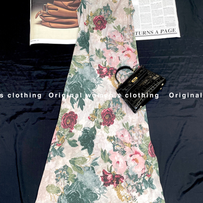 瑞瑞家26夏上新国韵牡丹斜裁气质连衣裙（含50真丝）DL021