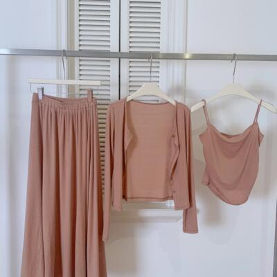 SEE YOU 瑞瑞设计长袖开衫+修身背心+显瘦半身裙三件套套装9311