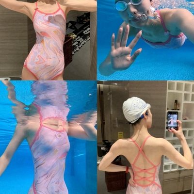连体泳衣女2025新款专业游泳馆竞速遮肚泳衣泡温泉高级感泳装