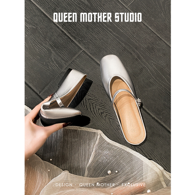 内增高~小个子穿搭包头半拖鞋女