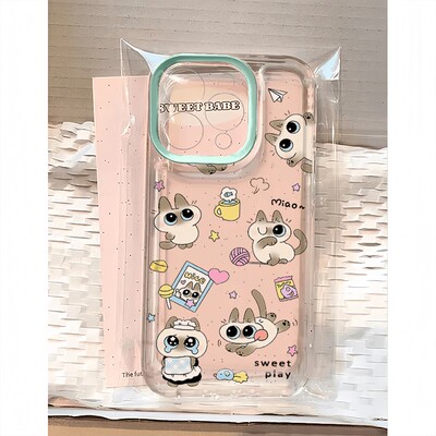 小豆泥暹罗猫小米14ultra卡通16plus可爱12promax手机壳OPPOa3pro华为P70苹果13适用iPhone15透明软VIVOx100s