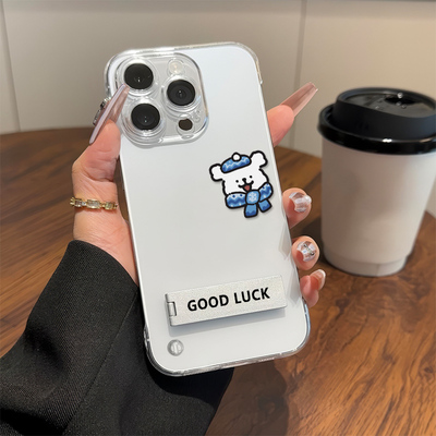 iPhone16透明15适用硬14plus无边框苹果13超薄手机壳带支架12ProMax高级感冬天小白狗OPPOK11VIVOY300红米K80