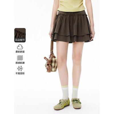 【商场同款】甜美斜纹肌理感双层蛋糕裙秋新款花边短裙C1GEG3310