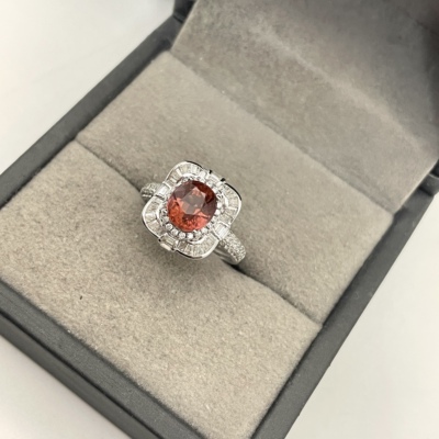 出口日本纯银镀铂金天然碧玺开口戒指孤品镶金品质全净体2.97克拉