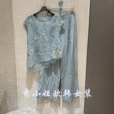 欧洲站2026夏新款新中式改良花朵刺绣苎麻套装女气质两件套62211