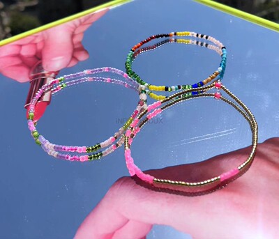 小众蓝紫绿天然石anni珍珠手链