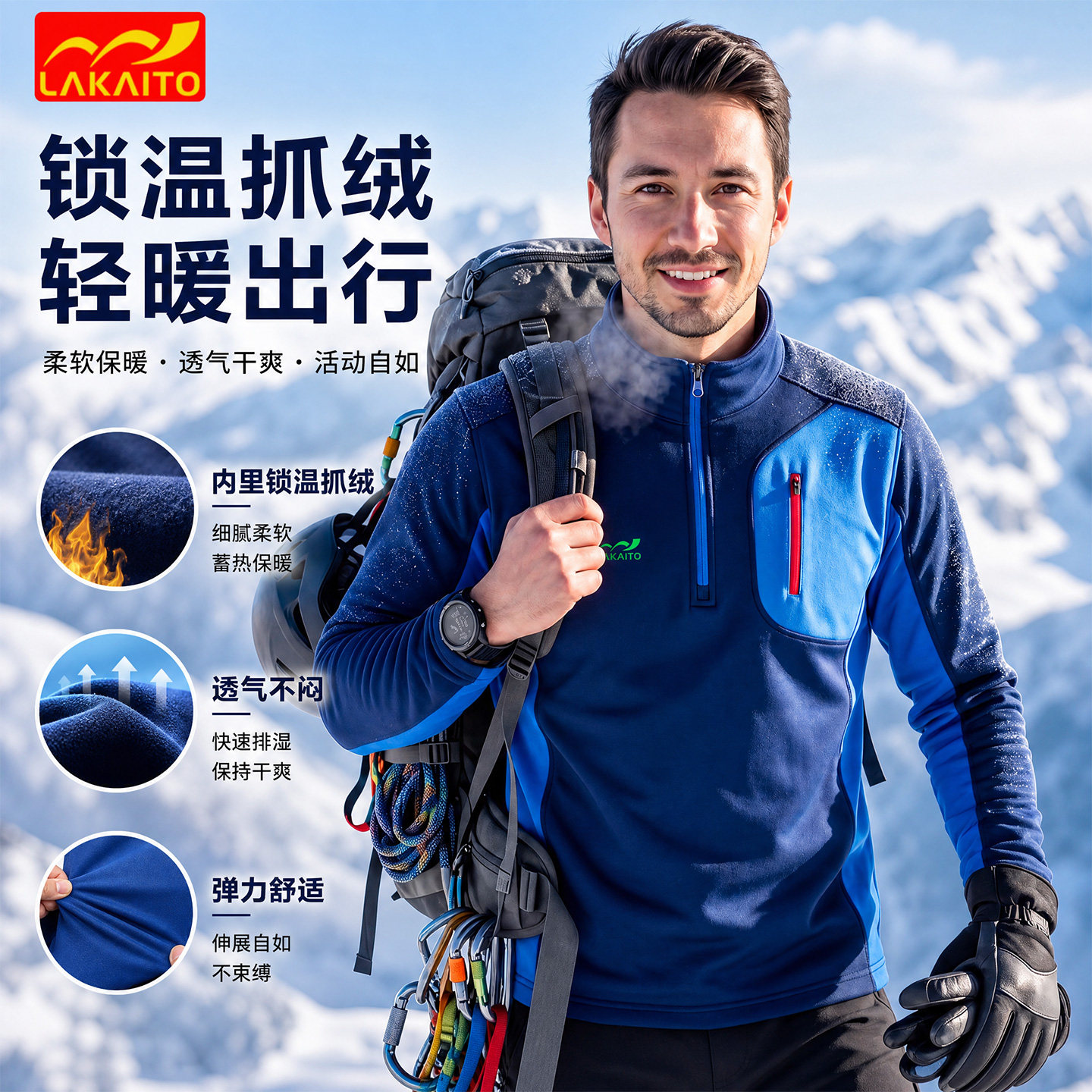 户外抓绒衣男款内搭新款轻量化加厚半拉链立领加绒保暖上衣打底衫