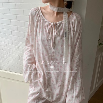 全棉双层纱布蔷薇花家居服套装女