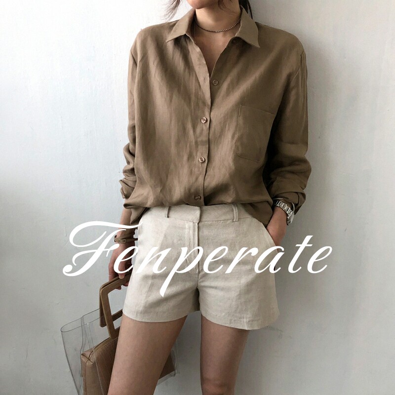 FENPERATE港风复古棉麻衬衫女春秋季新款亚麻设计感小众休闲衬衣