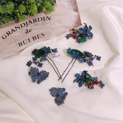 ETE正品新款景泰蓝分体头饰配饰晨袍新中式秀禾婚嫁发簪配饰12938