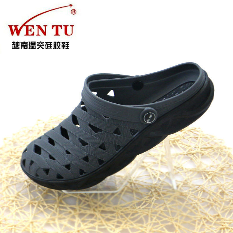 越南进口橡胶拖鞋凉鞋夏男户外休闲鞋新款防滑透气硅胶鞋洞洞鞋