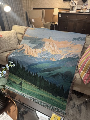 贡嘎雪山盖毯风景装饰画露营挂毯墙面治愈单人沙发毯子午睡毯壁画