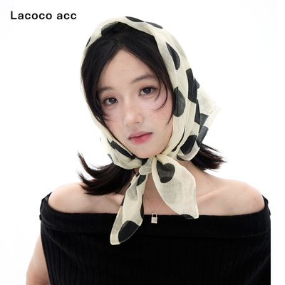 Lacoco简约苎麻波点丝巾