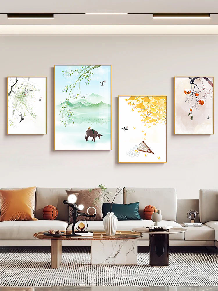 现代简约新中式客厅装饰画春夏秋冬四季沙发背景墙走廊过道挂画