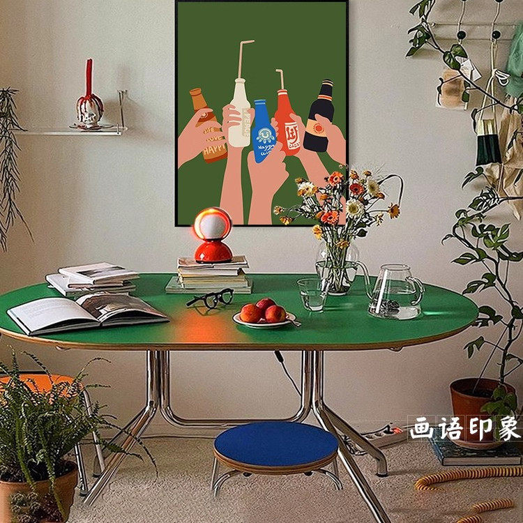 快乐食光现代餐厅美食装饰画咖啡厅奶茶店饭店挂画餐桌墙面壁画