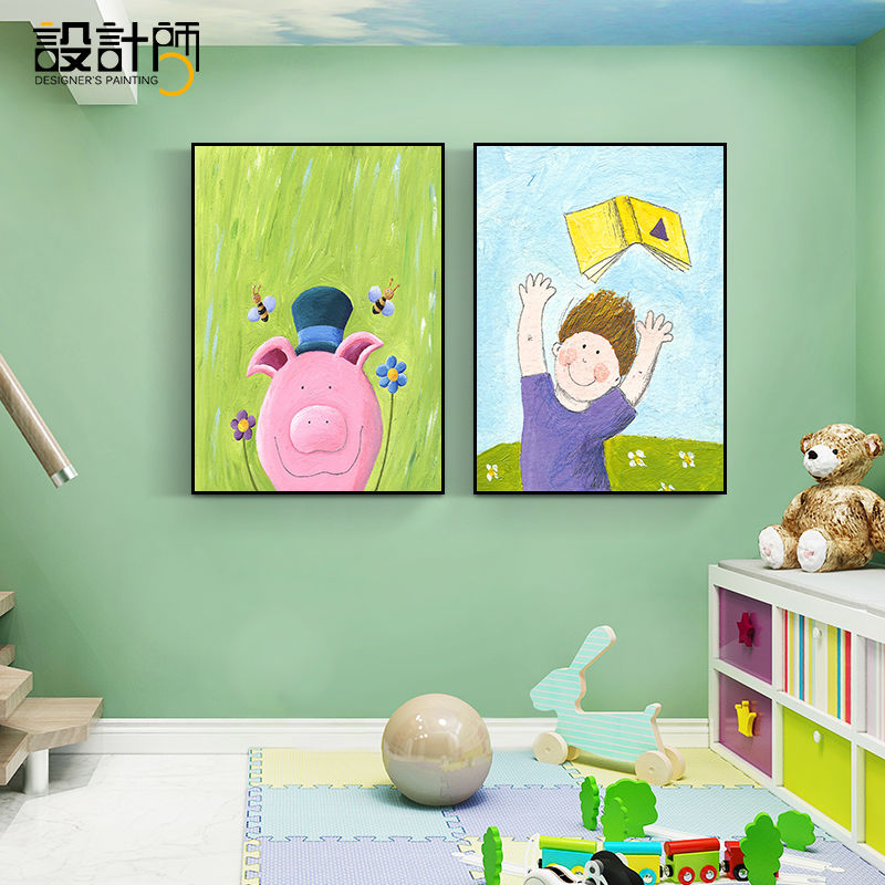 儿童房装饰画现代简约男孩女孩墙画卧室床头挂画房间创意卡通壁画