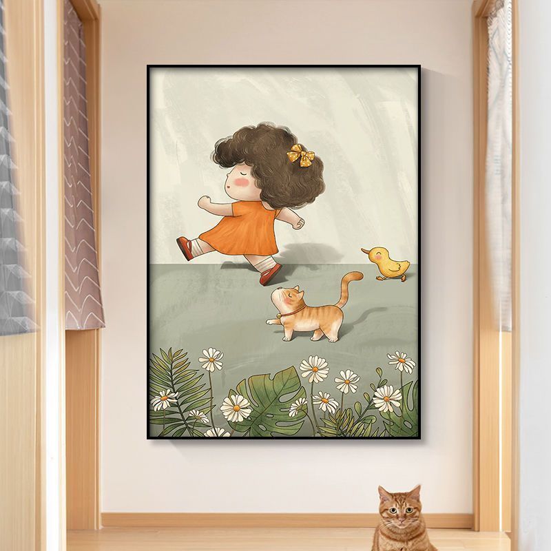 现代简约儿童房装饰画女孩卧室床头挂画温馨墙画客厅玄关餐厅壁画